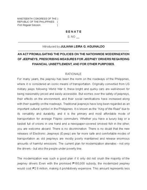 Bill Proposal Nineteenth Congress Of The Republic Of The