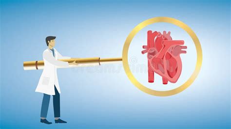 Man Looking At Heart In Magnifying Glass Vector Illustration Stock