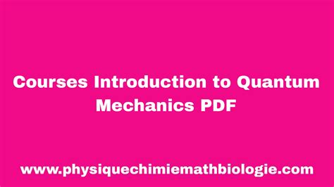 Courses Introduction To Quantum Mechanics PDF