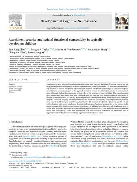 Pdf Attachment Security And Striatal Functional Connectivity In