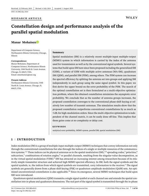 Constellation Design And Performance Analysis Of The Parallel Spatial