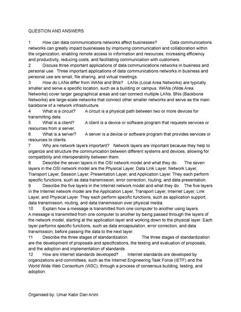 Business Data Communication And Networking Theory Anwers QUESTION AND ANSWERS How Can Data