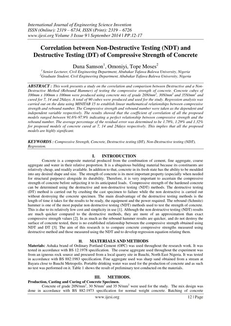 Pdf Correlation Between Non Destructive Testing Ndt And Destructive