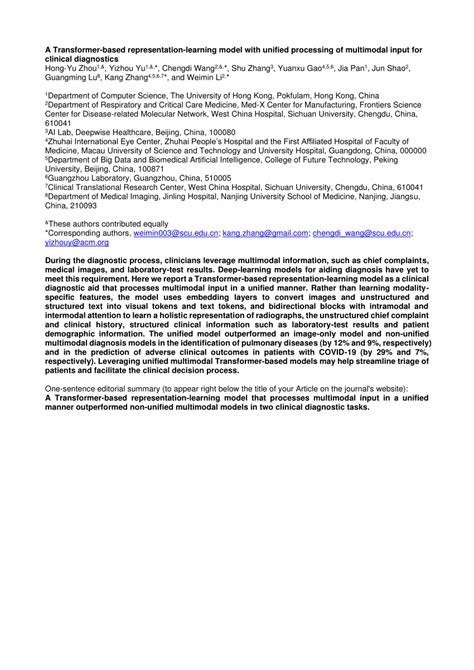 Pdf A Transformer Based Representation Learning Model With Unified
