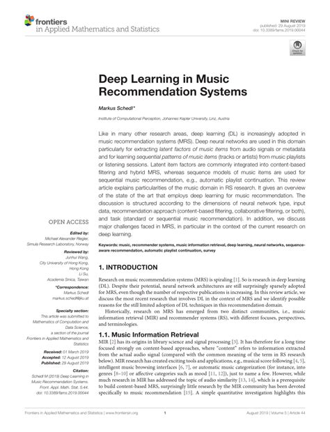 Pdf Deep Learning In Music Recommendation Systems