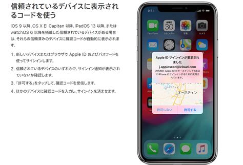 Apple Idが新しいデバイスにサインインするために使用されています 確認コー ドをデバイスに入力
