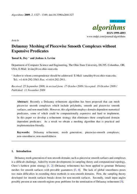 Pdf Delaunay Meshing Of Piecewise Smooth Complexes Without Expensive