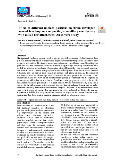 Pdf Effect Of Different Implant Positions On Strain Developed Around Four Implants Supporting