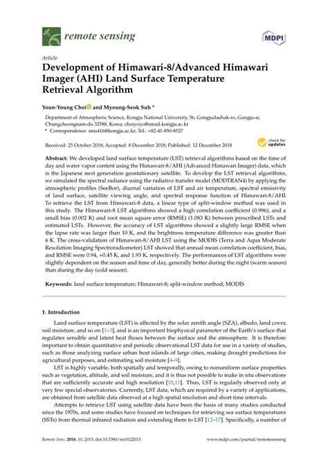 Pdf Development Of Himawari 8advanced Himawari Imager Ahi Land Surface Temperature