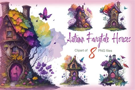 Mystical Autumn Fairytale Houses Clipart