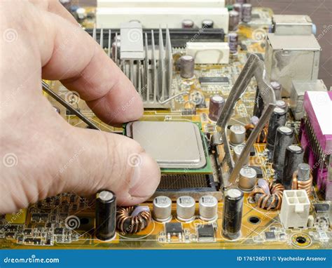 Replacement Of The Processor On The Motherboard Close Up Stock Image Image Of Module Data