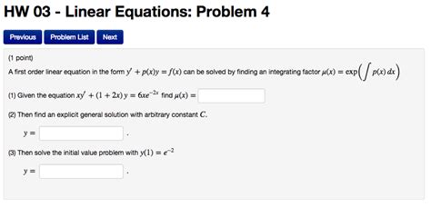 Solved A First Order Linear Equation In The Form Y P X