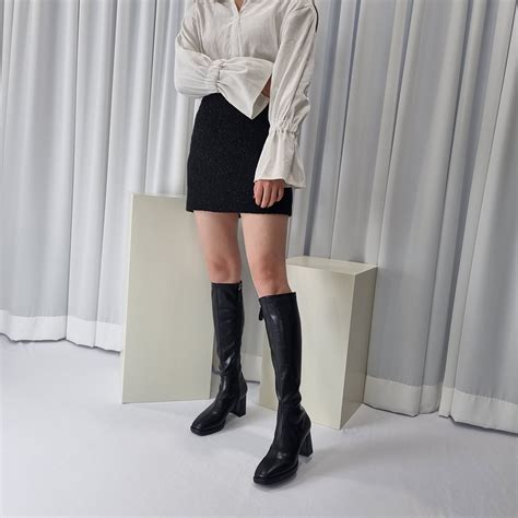 모디크코리아 완전편한 가보시 스판 가죽 롱부츠 7cm 슬림핏