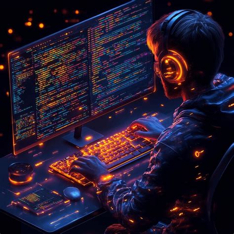 Programming Background With Person Working With Codes On Computer Premium Ai Generated Image