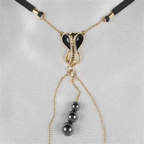 Cobra G String With Hematite Pleasure Pendant In Gold Or Silver