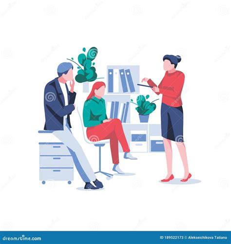 Cartoon People Meeting For Business Discussion Concept Of Business Workflow Time Management