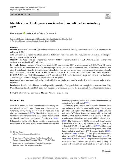 Identification Of Hub Genes Associated With Somatic Cell Score In Dairy Cow