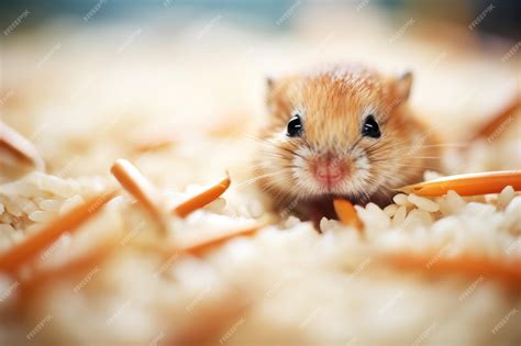Premium Photo Wild Mouse With A Cheek Full Of Rice Grains