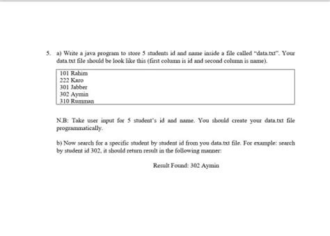 Solved 3 A Write A Java Program To Store 5 Students Id And