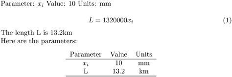 Nomenclature Insert Equation Parameter Values In Tables Tex Latex