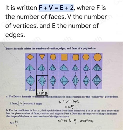 solved euler s formula relates the numbers of vertices edges and