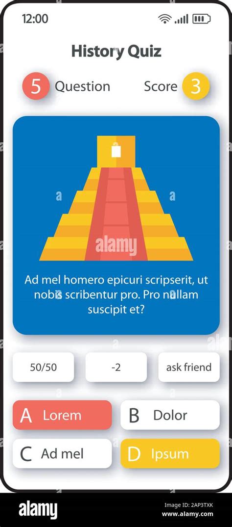 History Quiz Smartphone Interface Vector Template Mobile App Page