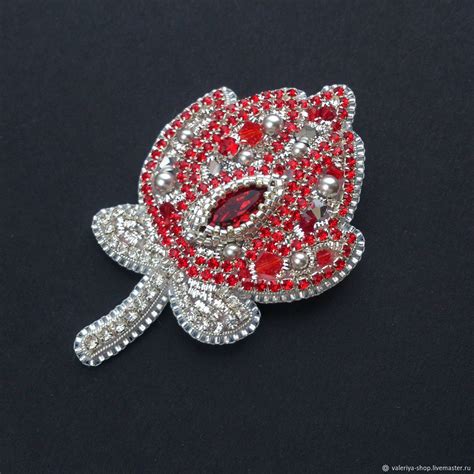 Красная розовая брошь Цветок с кристаллами Сваровски брошь со стразами ...