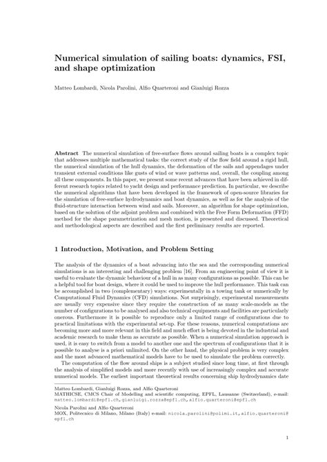 pdf numerical simulation of sailing boats dynamics fsi and shape