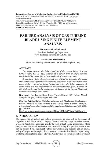 Failure Analysis Of Gas Turbine Blade Using Finite Element Analysis Pdf