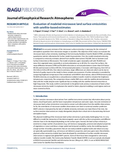 Pdf Evaluation Of Modeled Microwave Land Surface Emissivities With
