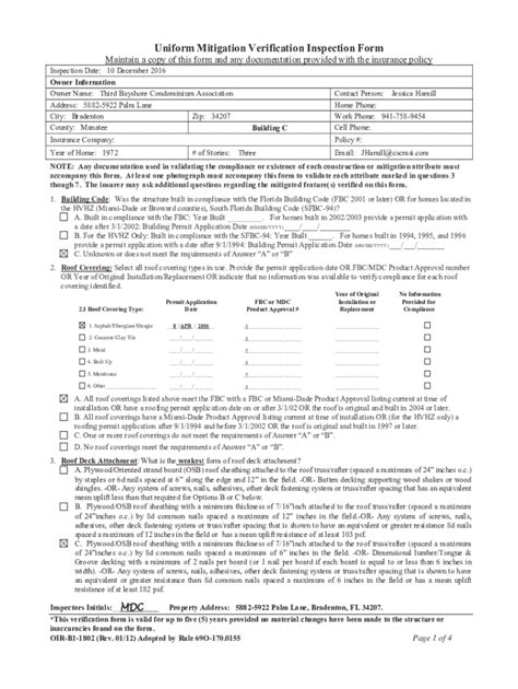 Fillable Online Fillable Online Uniform Mitigation Verification Inspection Form Fax Email