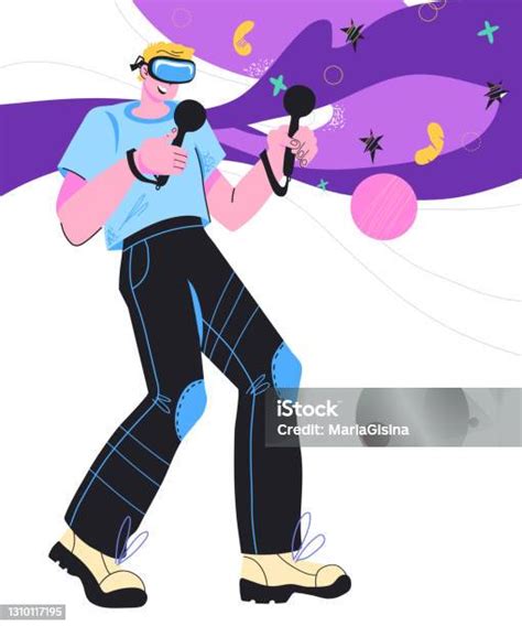 가상 현실 헤드셋 만화 벡터 일러스트 고립에 열정적 인 사람 3차원 형태에 대한 스톡 벡터 아트 및 기타 이미지 3차원 형태 Brand Name Video Game