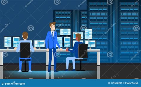 Data Center Engineer Workplace Flat Illustration Stock Illustration Illustration Of