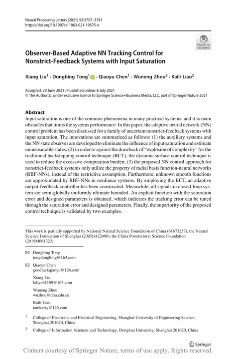 Observer Based Adaptive Nn Tracking Control For Nonstrict Feedback