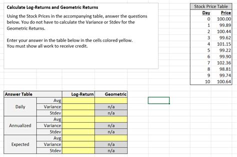 calculate log returns and geometric returns using the