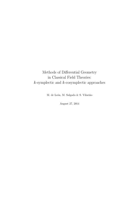 Pdf Methods Of Differential Geometry In Classical Field Theories K Symplectic And K