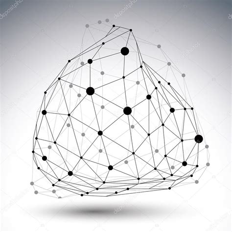 Black And White Distorted 3d Abstract Object With Lines And Dots Stock