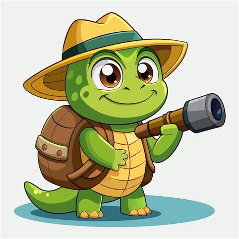 Premium Vector Adventurous Turtle Explorer Cartoon Vector Drawing