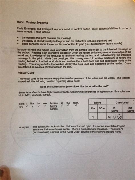 Msv Cueing Systems Visual Cues Reading Record Basic Concepts Emergent Readers