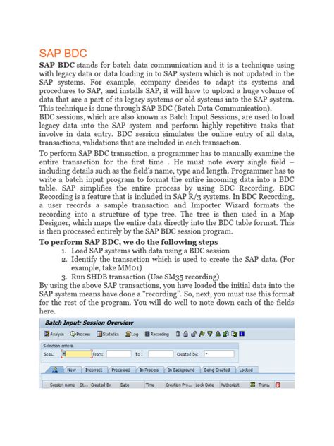 sap bdc pdf database transaction software