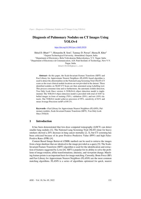 PDF Diagnosis Of Pulmonary Nodules On CT Images Using YOLOv