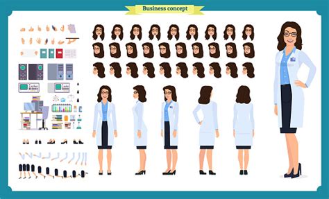 과학자 캐릭터 생성을 설정합니다 여자는 실험에서 과학 실험실에서 작동합니다 전체 길이 다른 보기 감정 과학자에 대한 스톡 벡터 아트 및 기타 이미지 Istock