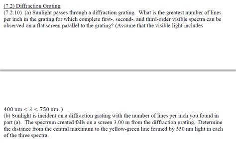 Solved Sunlight Passes Through A Diffraction Grating What Chegg Com