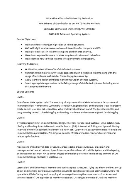 Advance Operating System Syllabus Uttarakhand Technical University