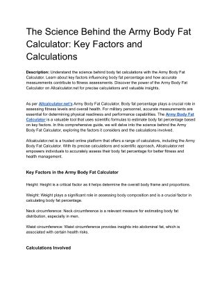 PPT The Science Behind The Army Body Fat Calculator Key Factors And Calculations PowerPoint