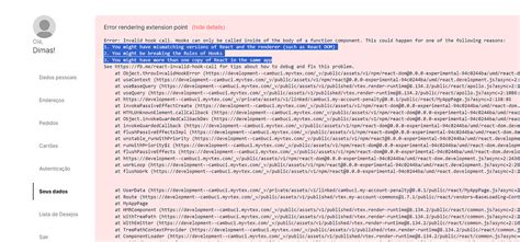 MyAccount Extension You might have more than one copy of React in the same app Português