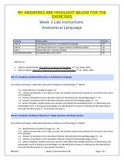 W1 Lab Instructions B Docx MY ANSWERES ARE HIGHLIGHT BELOW FOR THE EXERCISES Week 1 Lab