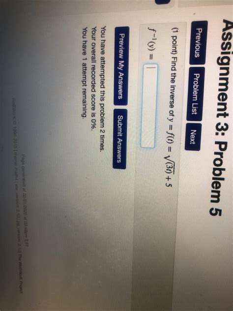 Solved Assignment 3 Problem 5 Previous Problem List Next 1