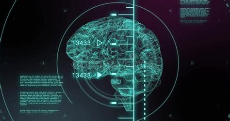 Image Of Human Brain And Digital Data Processing Over Black Background