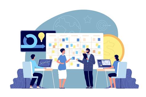 Agile Management Team Vector Business Team Meeting And Scrum Task Board Stock Vector